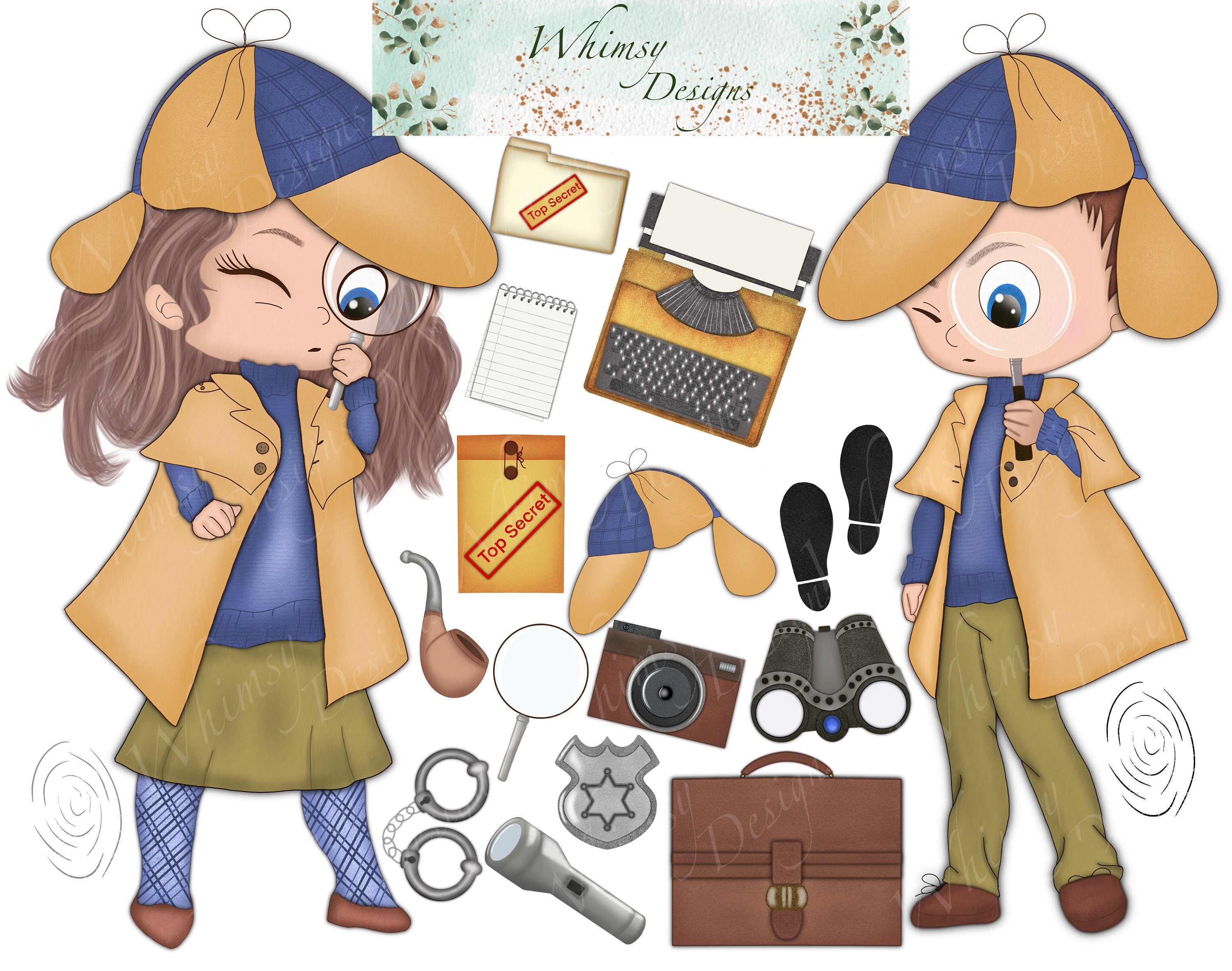 Detective Set Clipart | 18 Individually Saved Files | Png | Hand Drawn ...