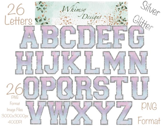 Art & Collectibles Purple Watercolour Alpha with Silver Glitter digital ...