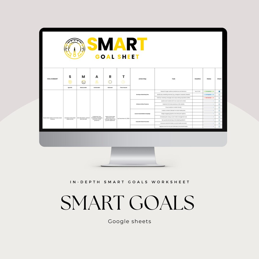 SMART GOALS Spreadsheet Smart Goals Tracker Achieve Your Goals With ...