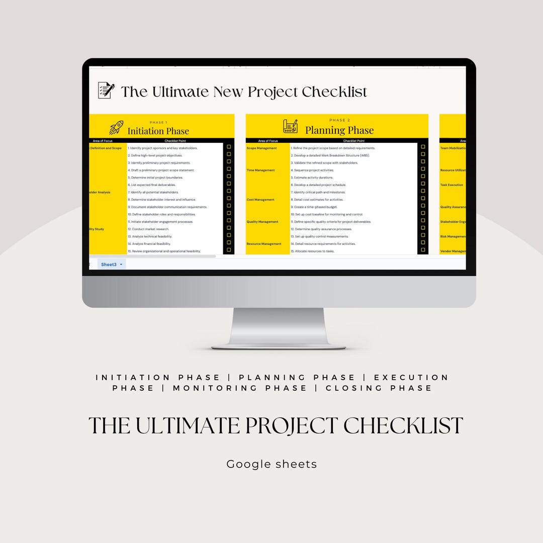 New Project Checklist GOOGLE SPREADSHEET Project Management Template ...