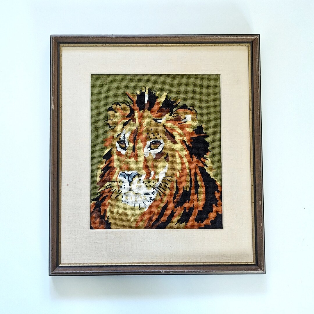 The Lion. Vintage 1970s Embroidery Needlepoint Animal Picture. - Etsy