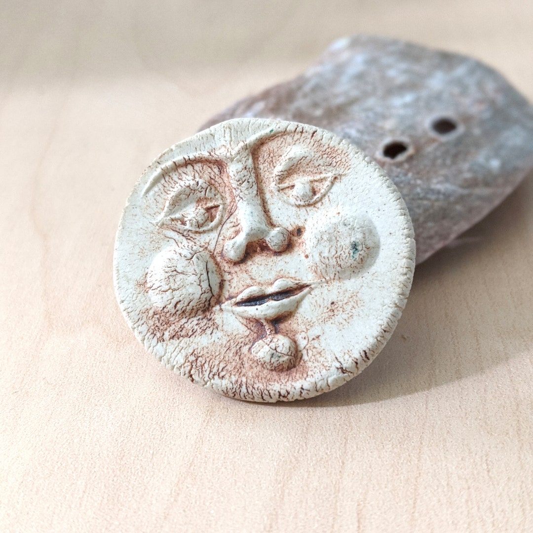 Boho Vintage 1970s Ceramic Moon Face Pendant. - Etsy