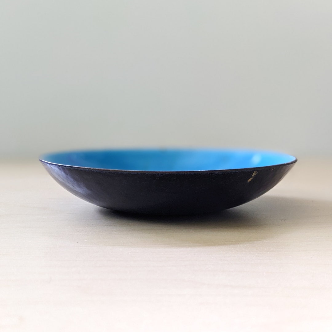 Mid Century Modern Enamel Plate Signed Rusl. Electric Blue and Black ...