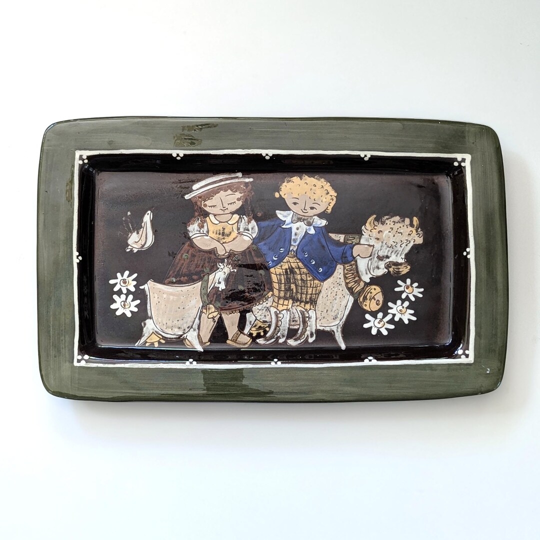 Vintage Swiss Folk Art Ceramic Platter, Hand-painted Hugo Kohler Wall ...