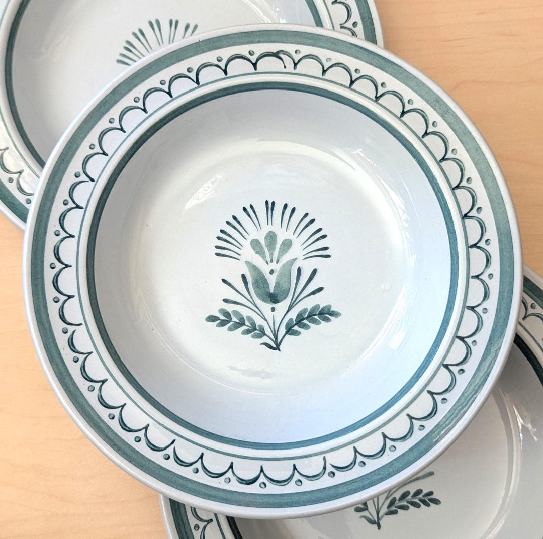 Arabia Finland Green Thistle, Set of Three Vintage Soup Bowls, Suomi ...