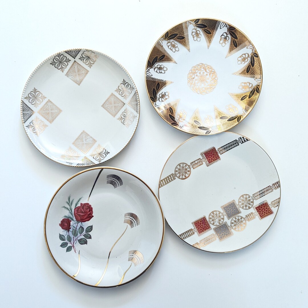 Mismatched Set of Mid Century Modern German Porcelain Plates With Gold ...