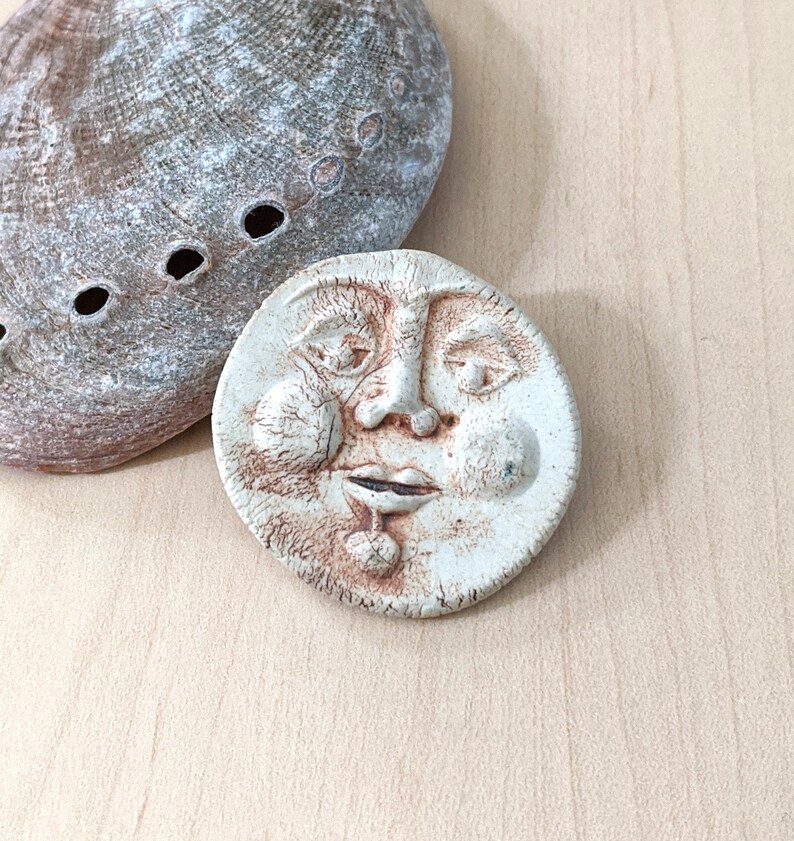 Boho Vintage 1970s Ceramic Moon Face Pendant. - Etsy