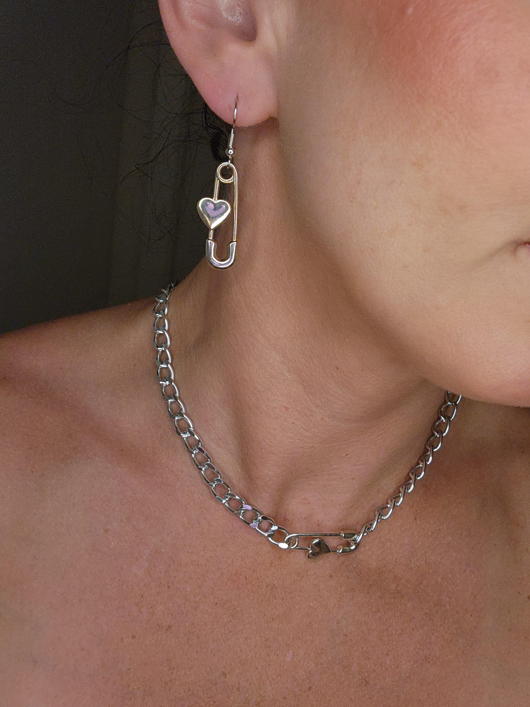 Safety Pin Charm Earrings Heart Love Safety Pins Jewelry Silver Metal ...