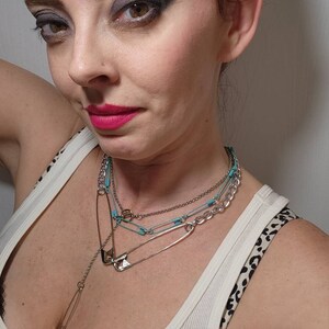 Double Safety Pin Necklace Chain Necklace Handmade Jewelry Unisex ...