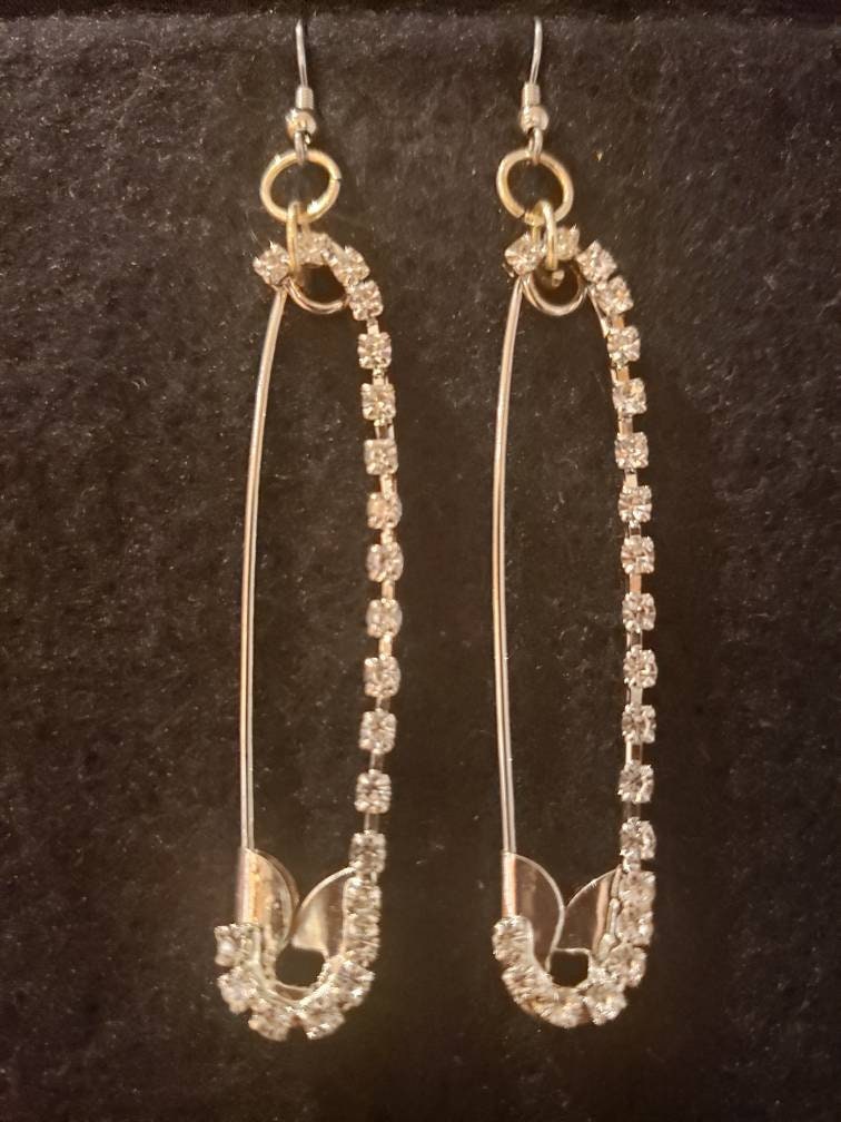 Rhinestone Safety Pin Necklace and Earrings Set Handmade - Etsy