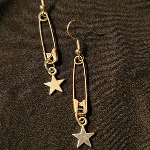 Star Charm Safety Pin Earrings Silver Tone Handmade Jewelry Unisex Hardware - Etsy