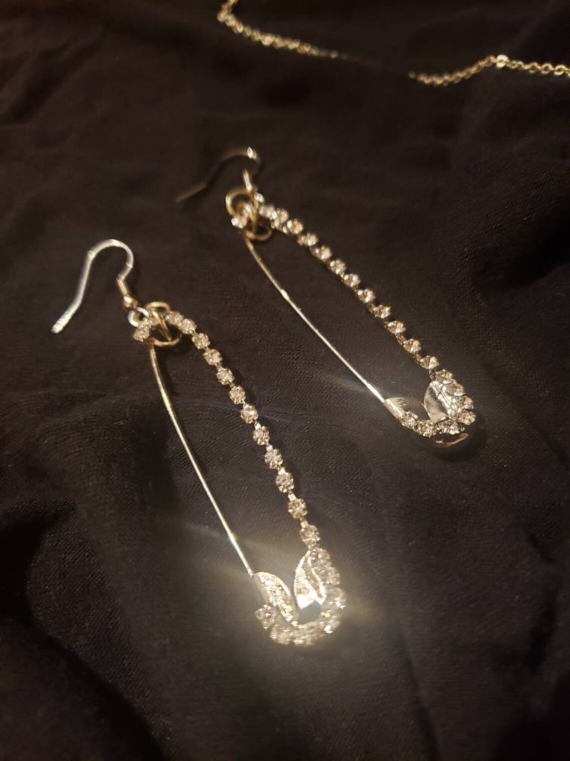 Rhinestone Safety Pin Necklace and Earrings Set Handmade - Etsy