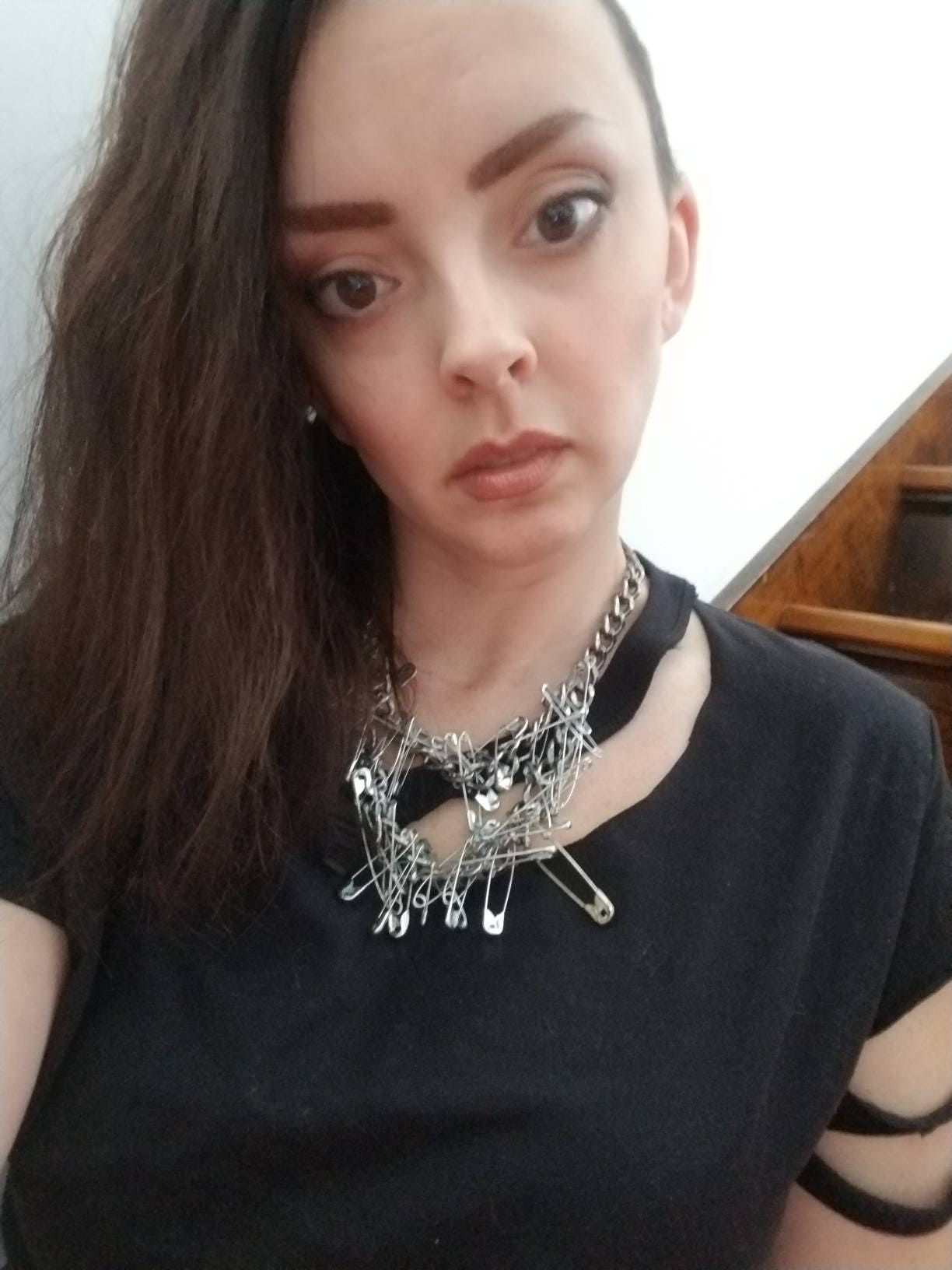 Safety pin necklace double chain necklace handmade punk | Etsy