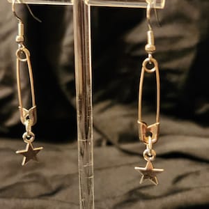 Star Charm Safety Pin Earrings Silver Tone Handmade Jewelry Unisex Hardware - Etsy