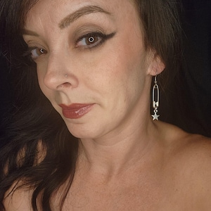 Star Charm Safety Pin Earrings Silver Tone Handmade Jewelry Unisex Hardware - Etsy