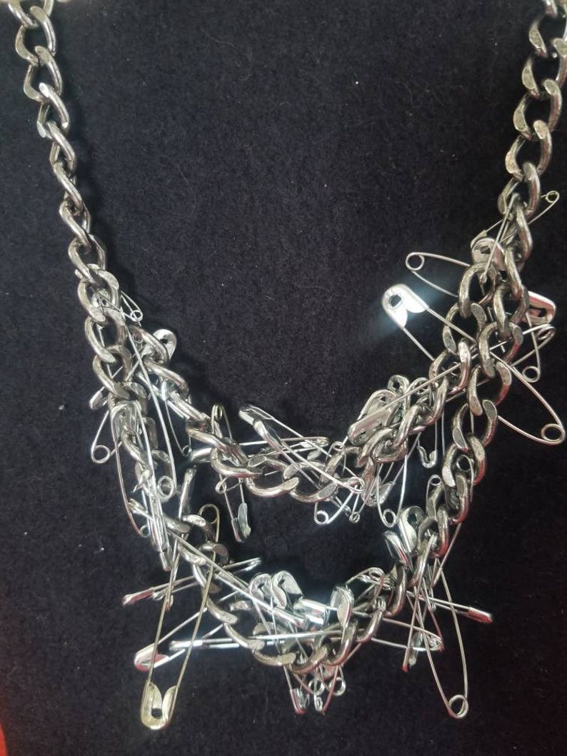 Safety Pin Necklace Double Chain Necklace Handmade Punk - Etsy