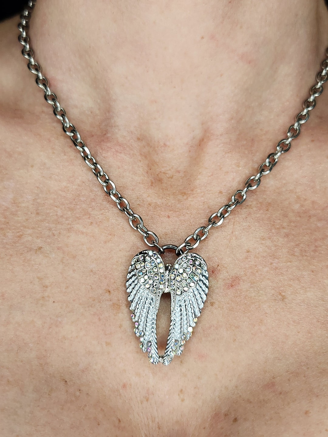 Angel Wings Chain Necklace Rhinestone Wings Handmade Jewelry - Etsy