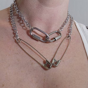 Double Safety Pin Necklace Chain Necklace Handmade Jewelry Unisex ...