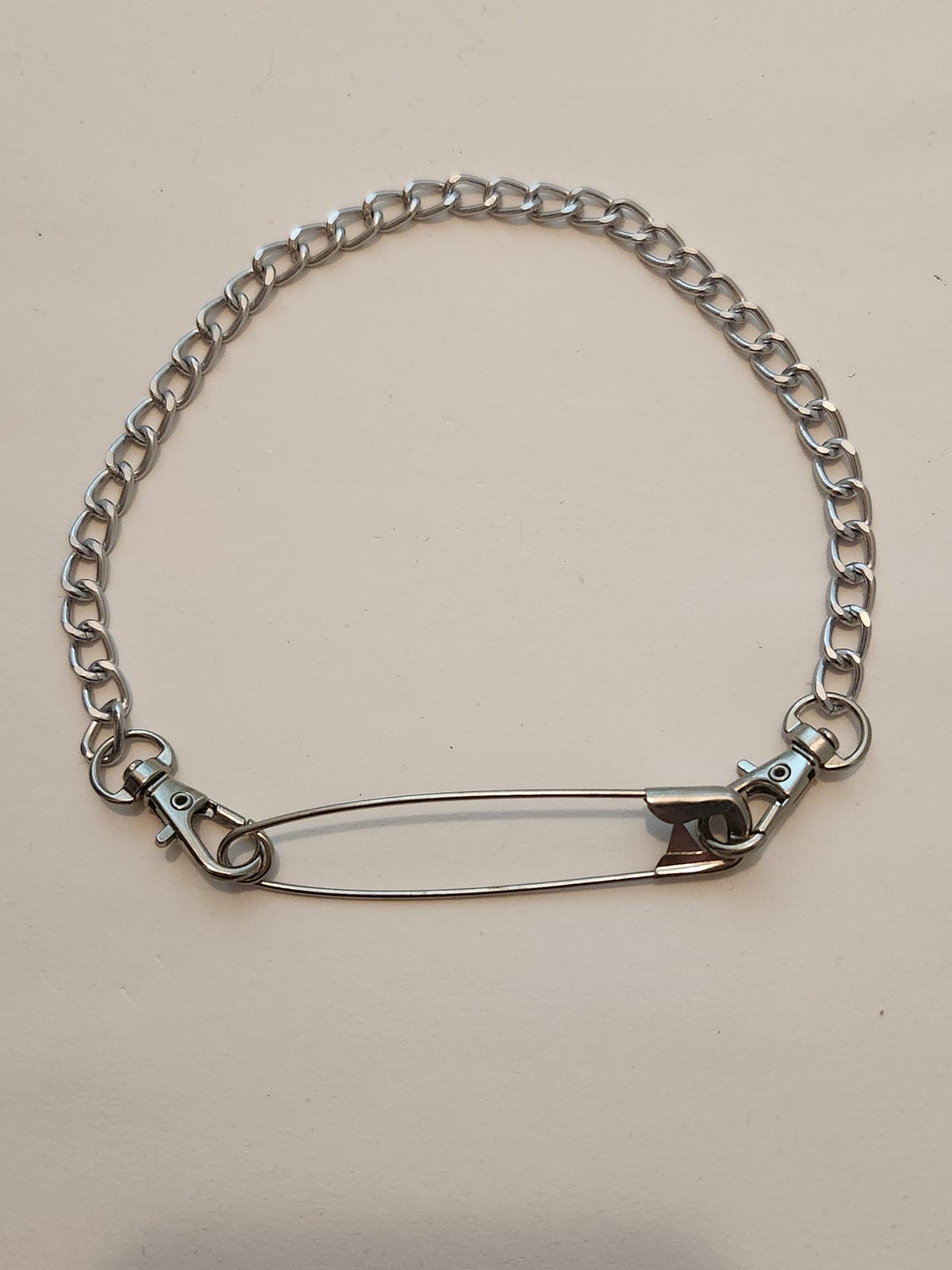 Large Safety Pin Chain Necklace Double Clasps Chunky Hardware Silver ...