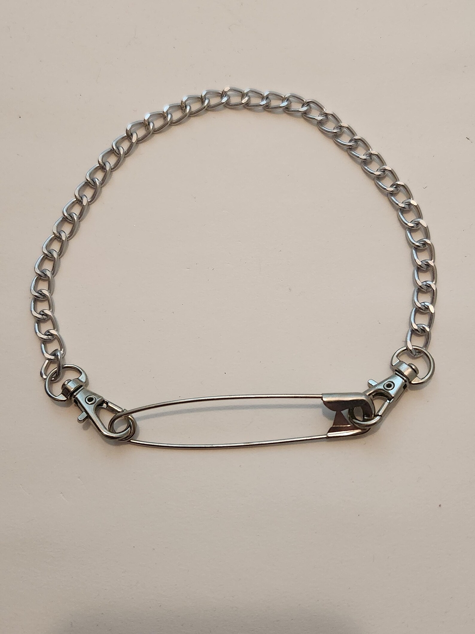 Large Safety Pin Chain Necklace Double Clasps Chunky Hardware Silver ...