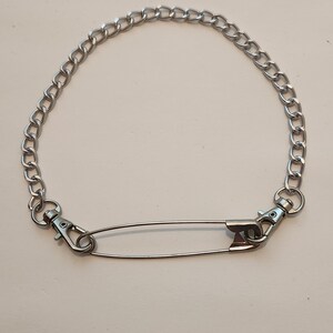 Large Safety Pin Chain Necklace Double Clasps Chunky Hardware Silver ...