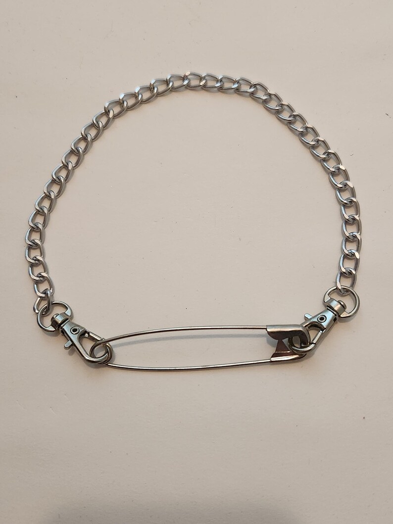 Large Safety Pin Chain Necklace Double Clasps Chunky Hardware Silver ...