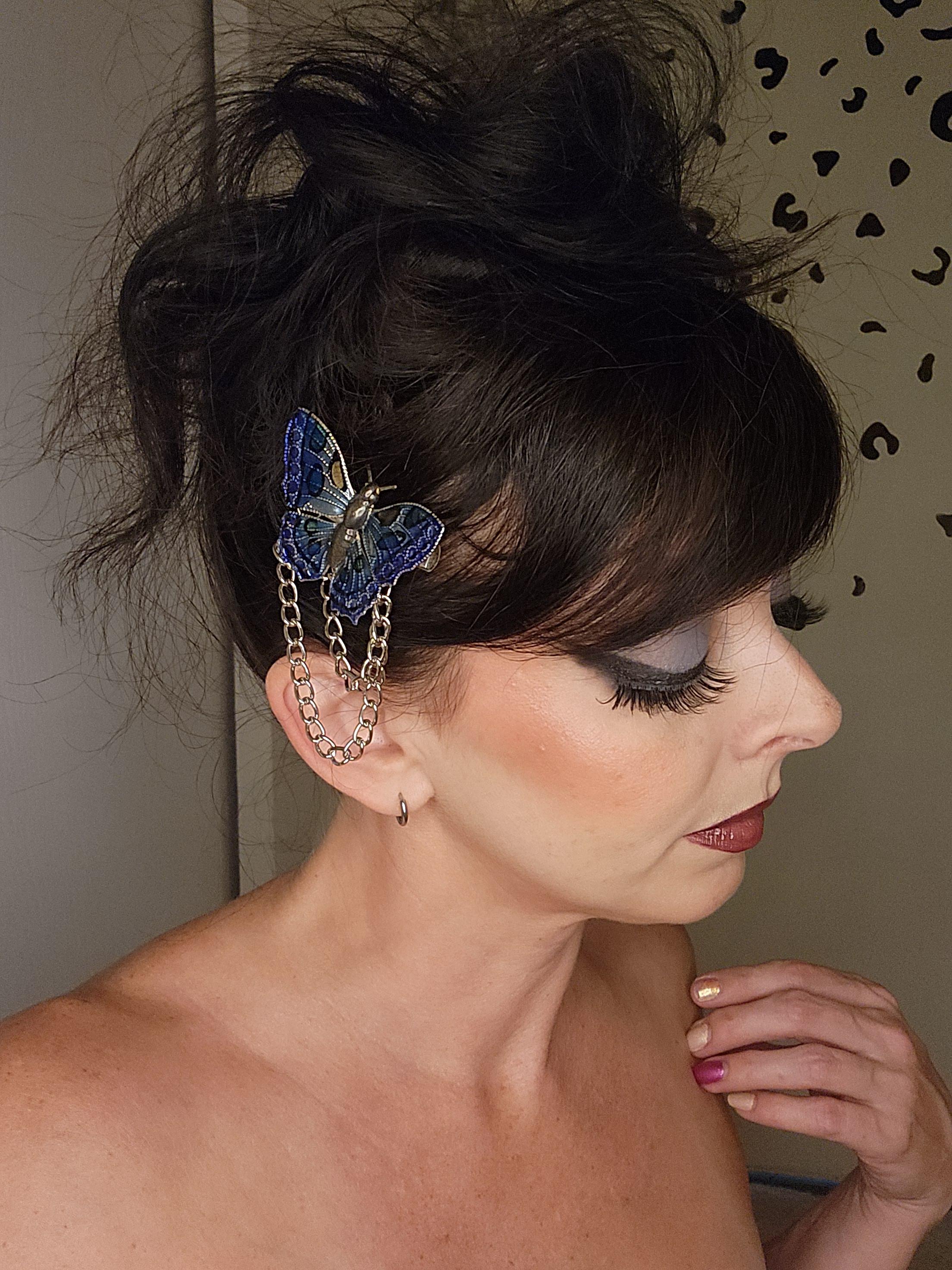 Blue Butterfly Hair Clip Chain Hair Accessory Handmade - Etsy