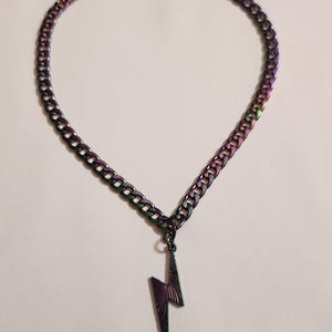 Rainbow Lightning Bolt Chain Necklace Oil Slick Colorful Metal Hardware ...