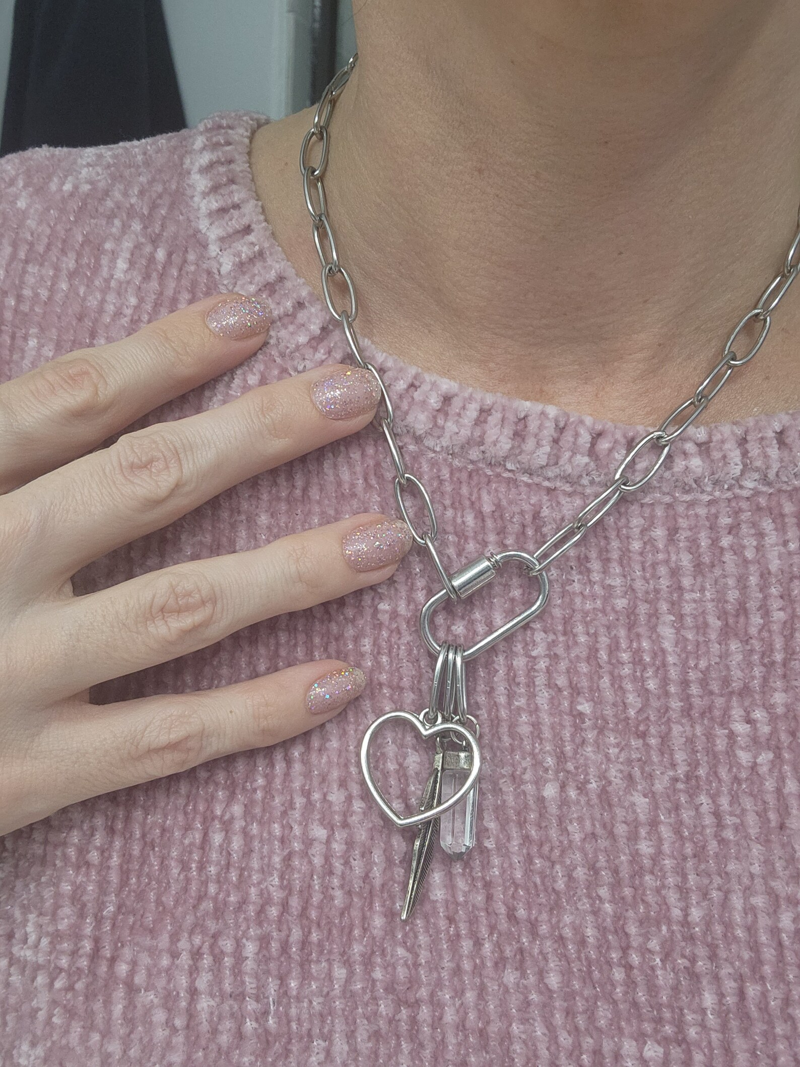 Carabiner Charm Necklace Chain Necklace Silver Jewelry Hardware ...