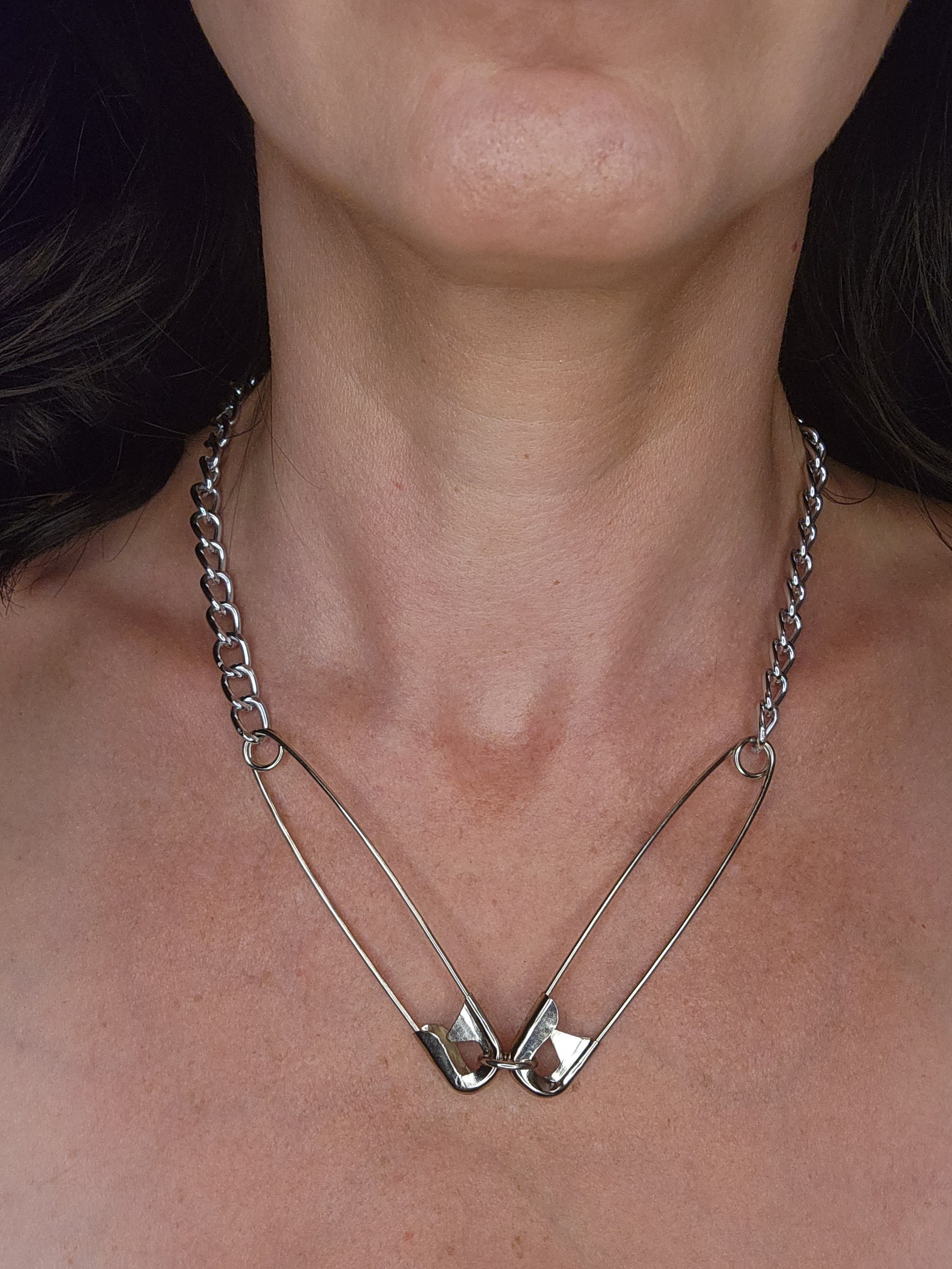 Double Safety Pin Necklace Chain Necklace Handmade Jewelry Unisex ...