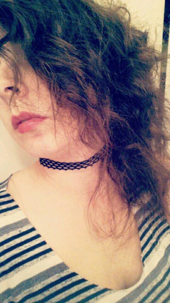 Black Choker Necklace Handmade Choker Stretch Mesh Free Etsy