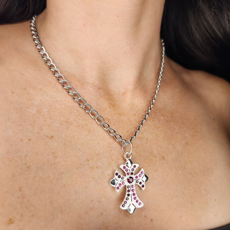 Pink Crystal Cross Necklace - Etsy