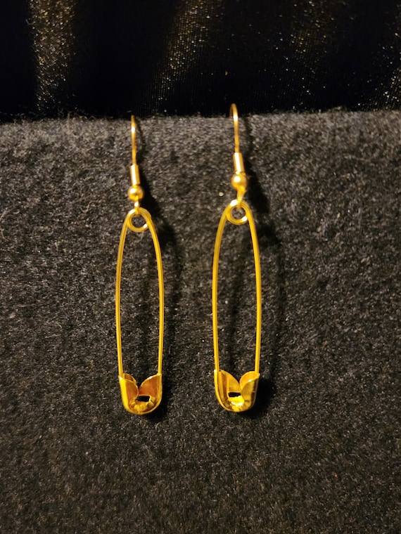Gold Safety Pin Earrings Handmade Punk Style Dangle Earrings Etsy