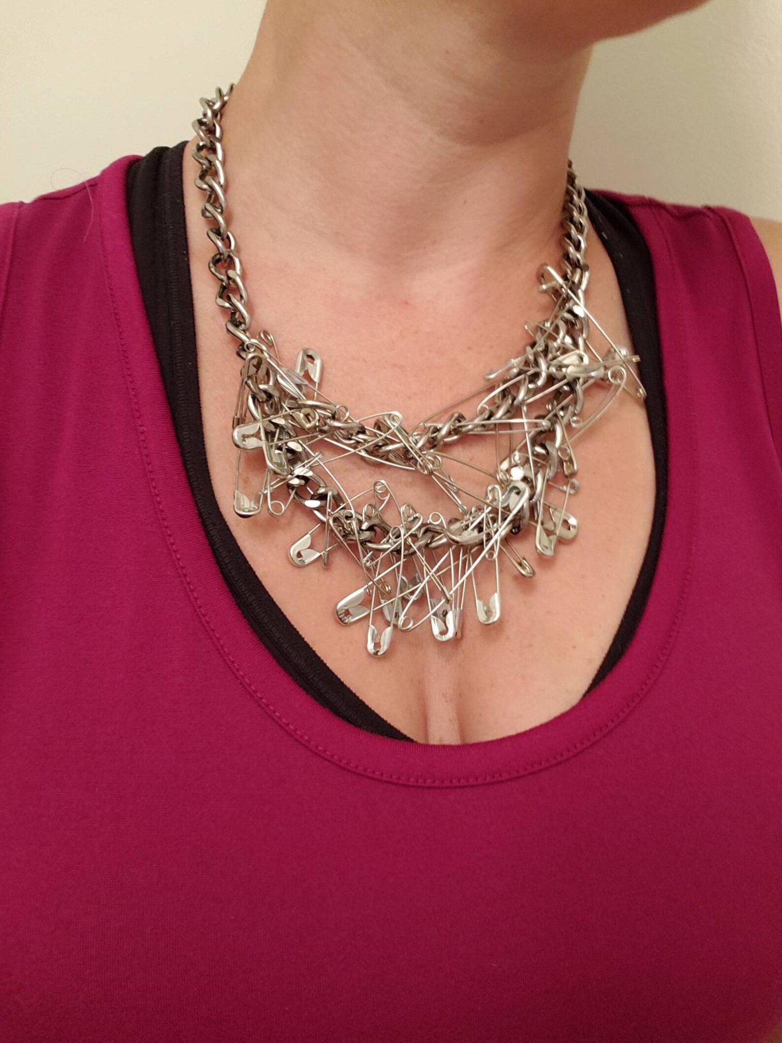 Safety Pin Necklace Double Chain Necklace Handmade Punk Necklace Unisex ...