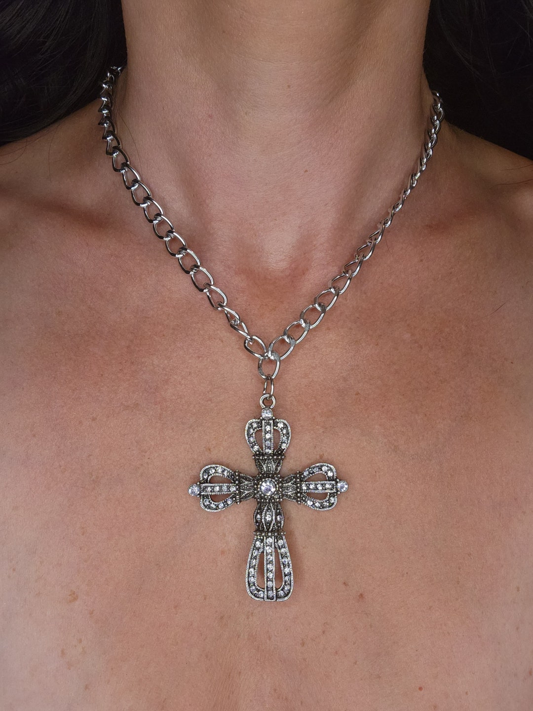 Chain Necklace With Cross Pendant Hardware Necklace Handmade Jewelry ...