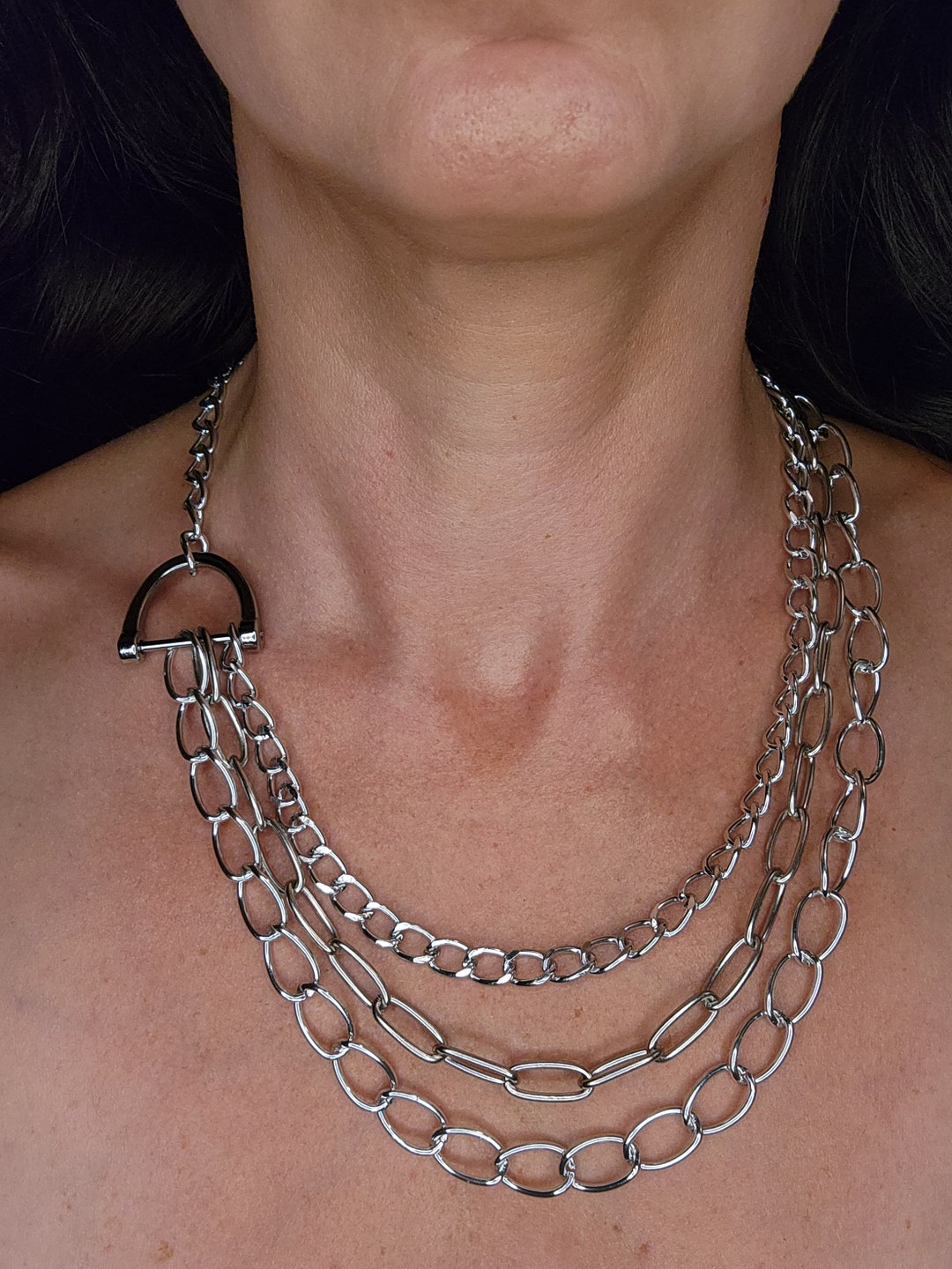 Triple Chain Necklace Vachette Clasp Unisex Jewelry Hardware Handmade ...