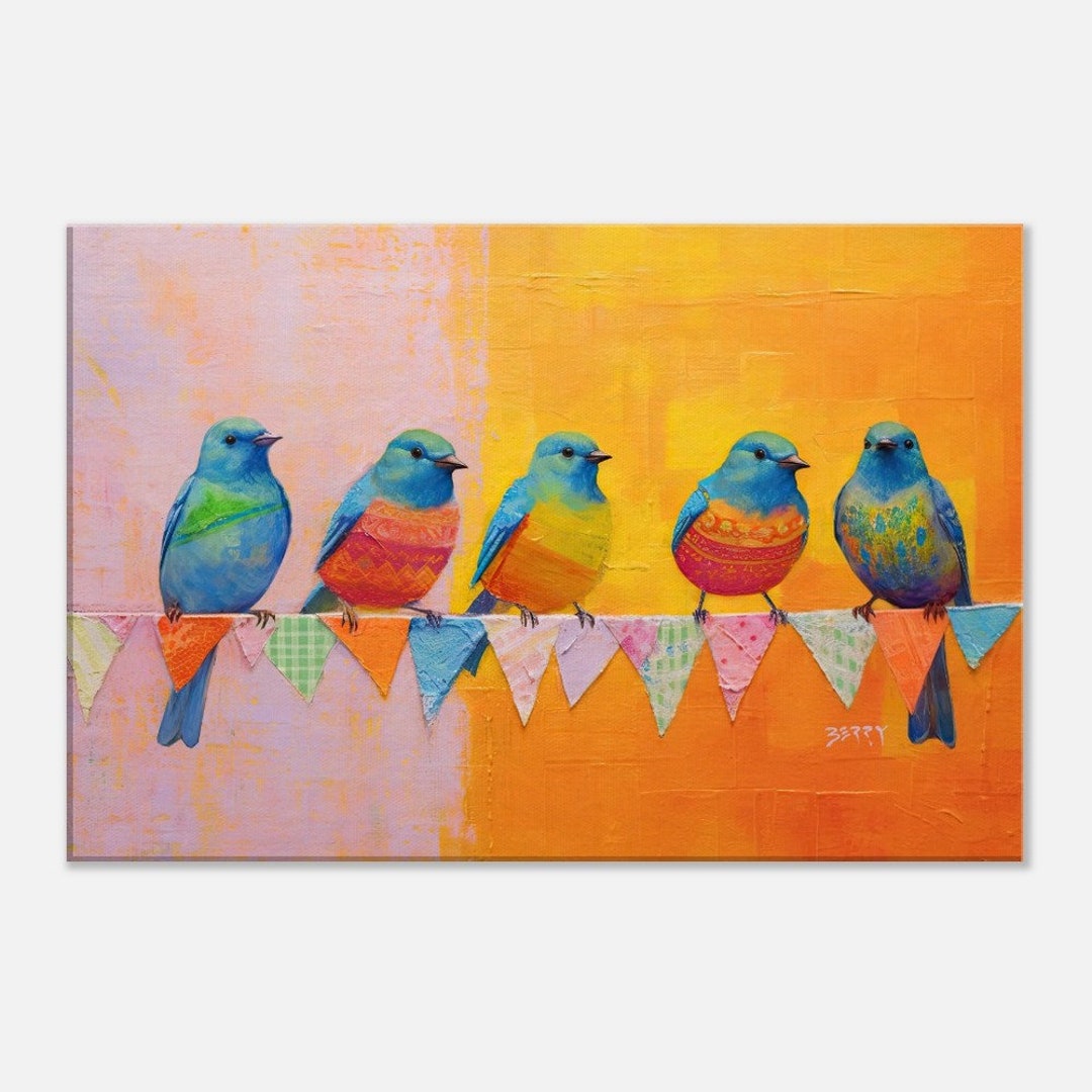 Cute Colorful Birds Art Print From My Original Painting Mixed - Etsy