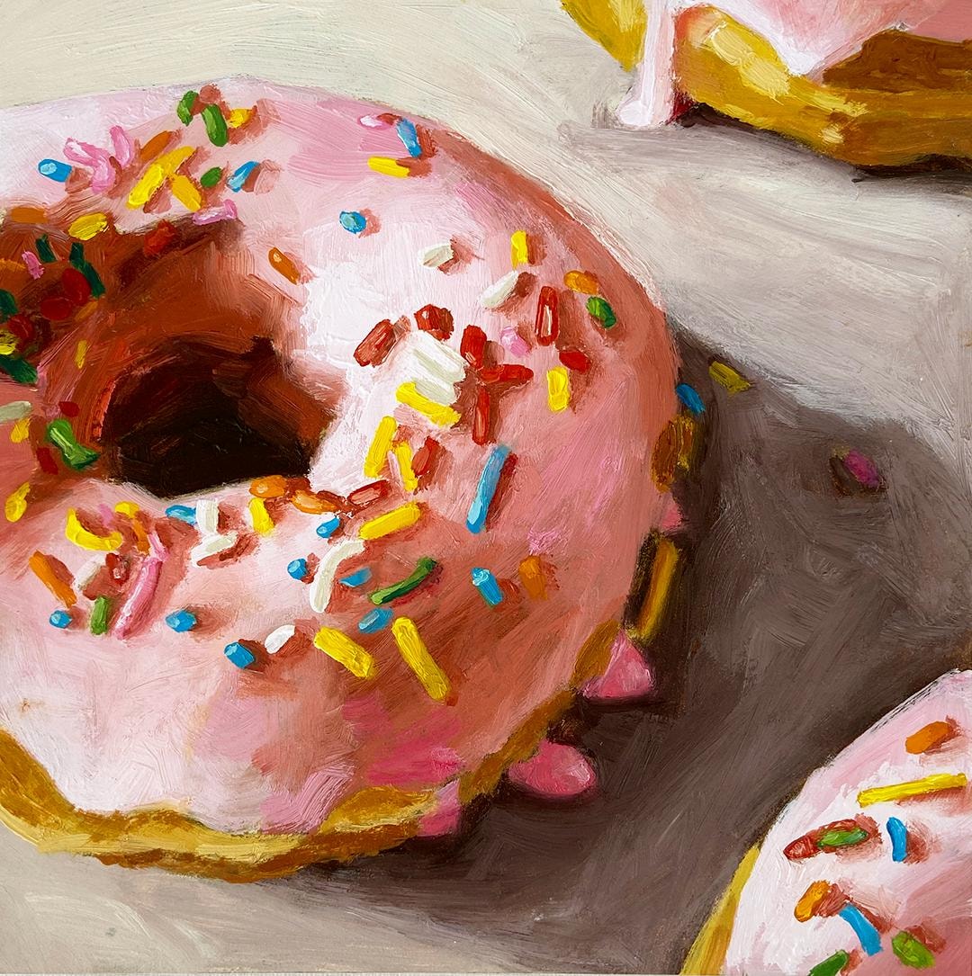 PINK FROSTED DONUT, Original, Oil Painting, Daily Painting, Still Life ...