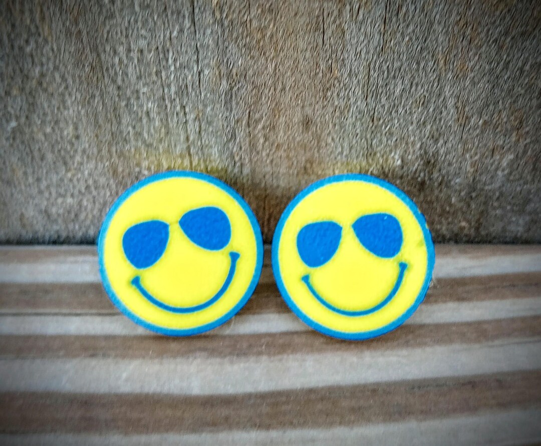 Cool Smiley Face Earrings Stud, Sunglasses Wearing Smiley Face - Etsy