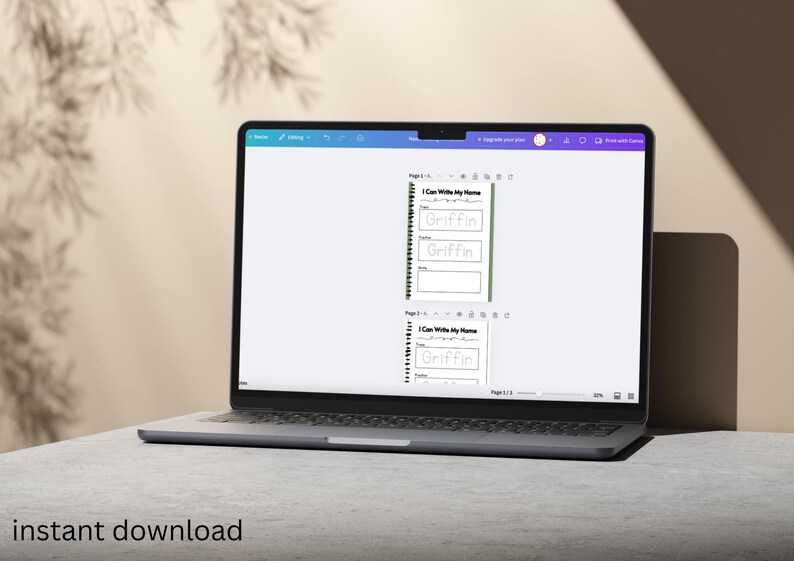 Customizable Name Tracing Worksheet Digital File Printable Canva ...