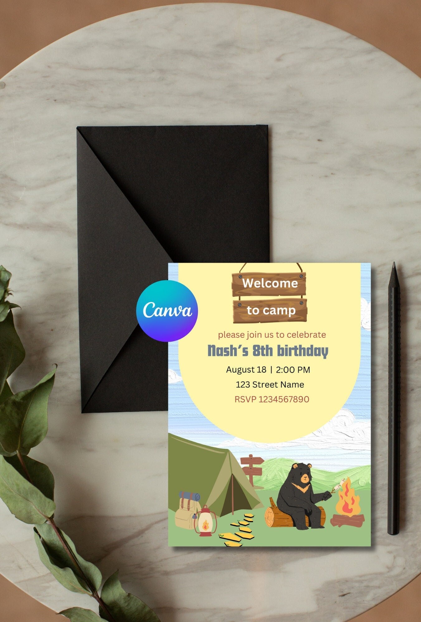 Camping Birthday Party Invitation Editable Campfire Invitation Woodland ...