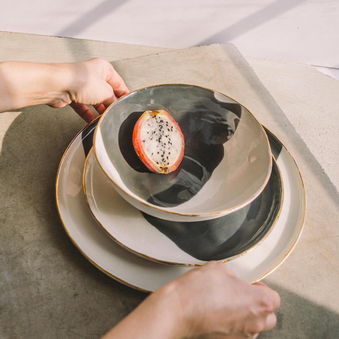 Handmade Modern Dinnerware Set, Ceramic Dinner Plates, Stoneware Plates ...