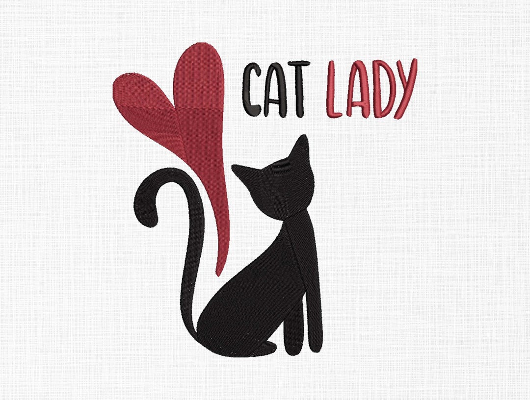 Cat Lady Embroidery Design Black Cat Embroidery Design Cat With Heart ...