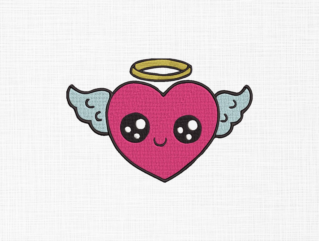 Cute Angel Heart Embroidery Design Heart With Wings Embroidery Design ...