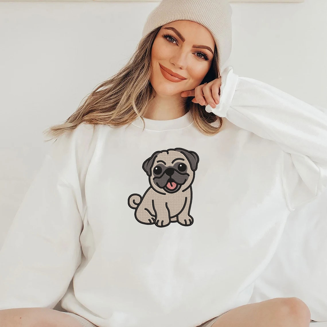 Cute Pug Dog Sitting Embroidery Design Baby Dog Embroidery Design ...