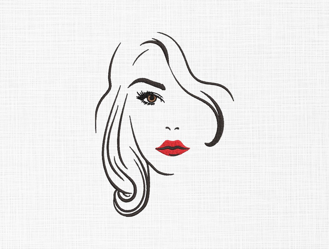 Girl Line Art Embroidery Design Girl Face Embroidery Design Line Art ...