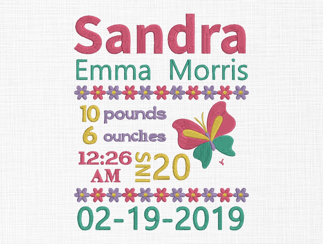 Baby Birth Announcement Template Embroidery Design Baby Girl Birth ...