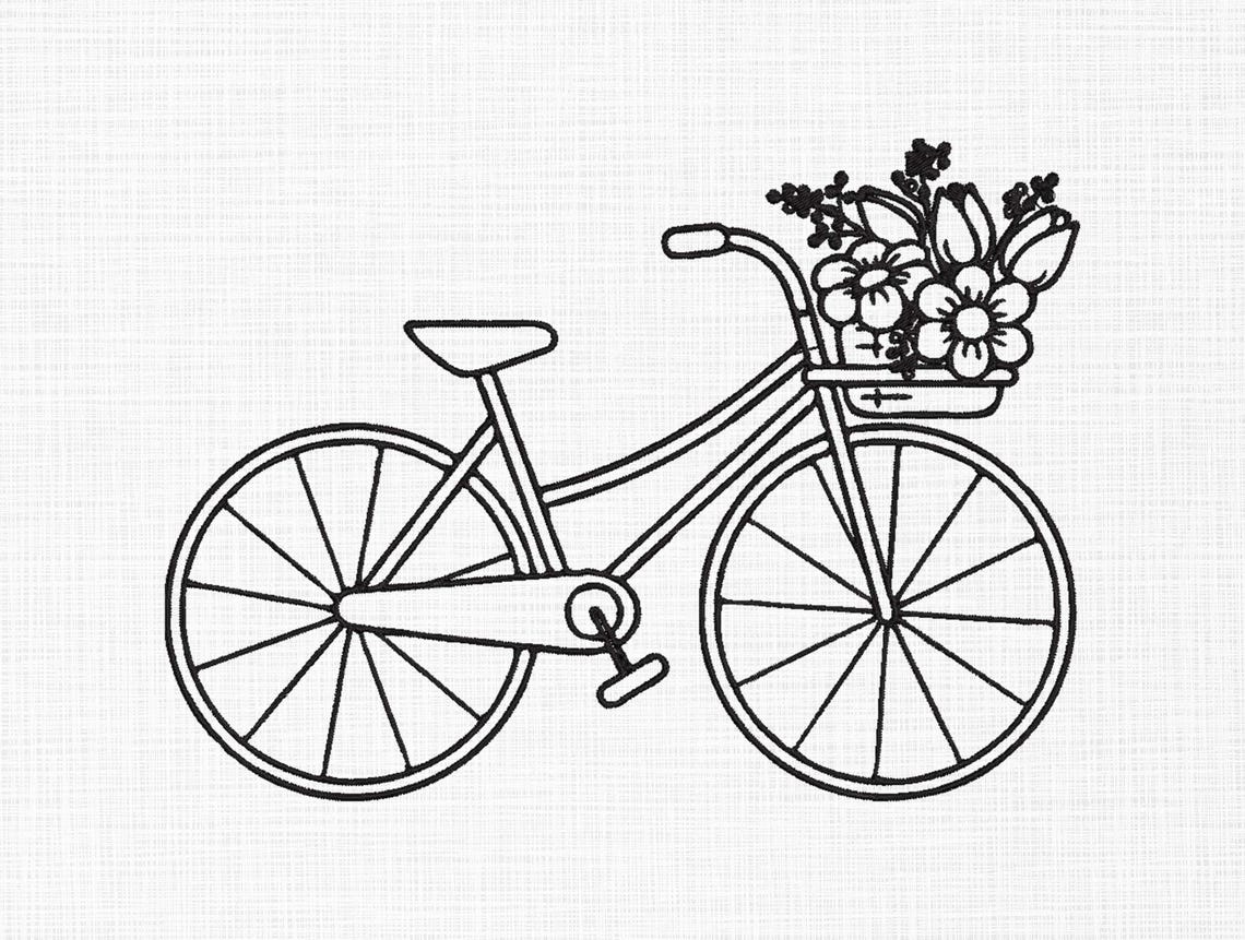Floral Bicycle Embroidery Design Floral Cycle Line Art Embroidery ...