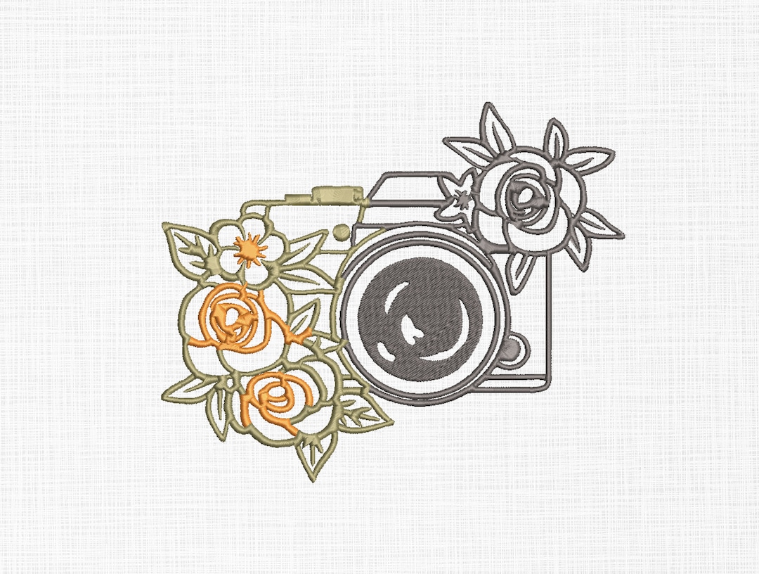 Floral Camera Embroidery Design Camera Embroidery Design Line Art ...