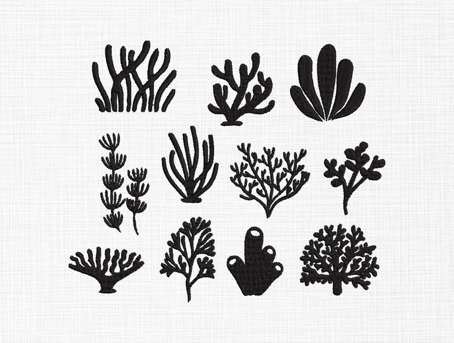 Coral Bundle Embroidery Design Seaweed Plants Embroidery Design Ocean ...